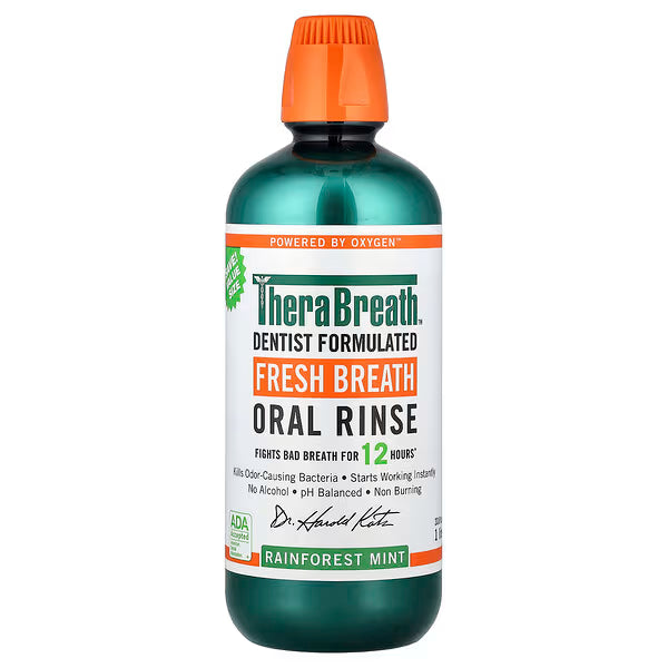 TheraBreath, Fresh Breath Oral Rinse, Rainforest Mint, 33.8 fl oz (1 l ...